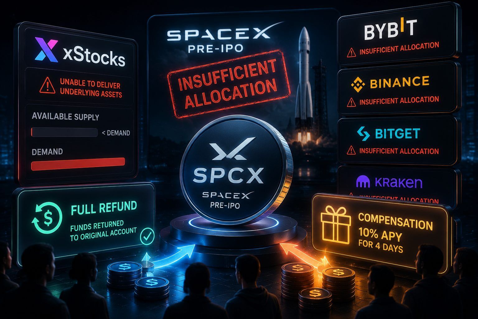 SpaceX pre-IPO allocatie tegenvallers op grote crypto exchanges